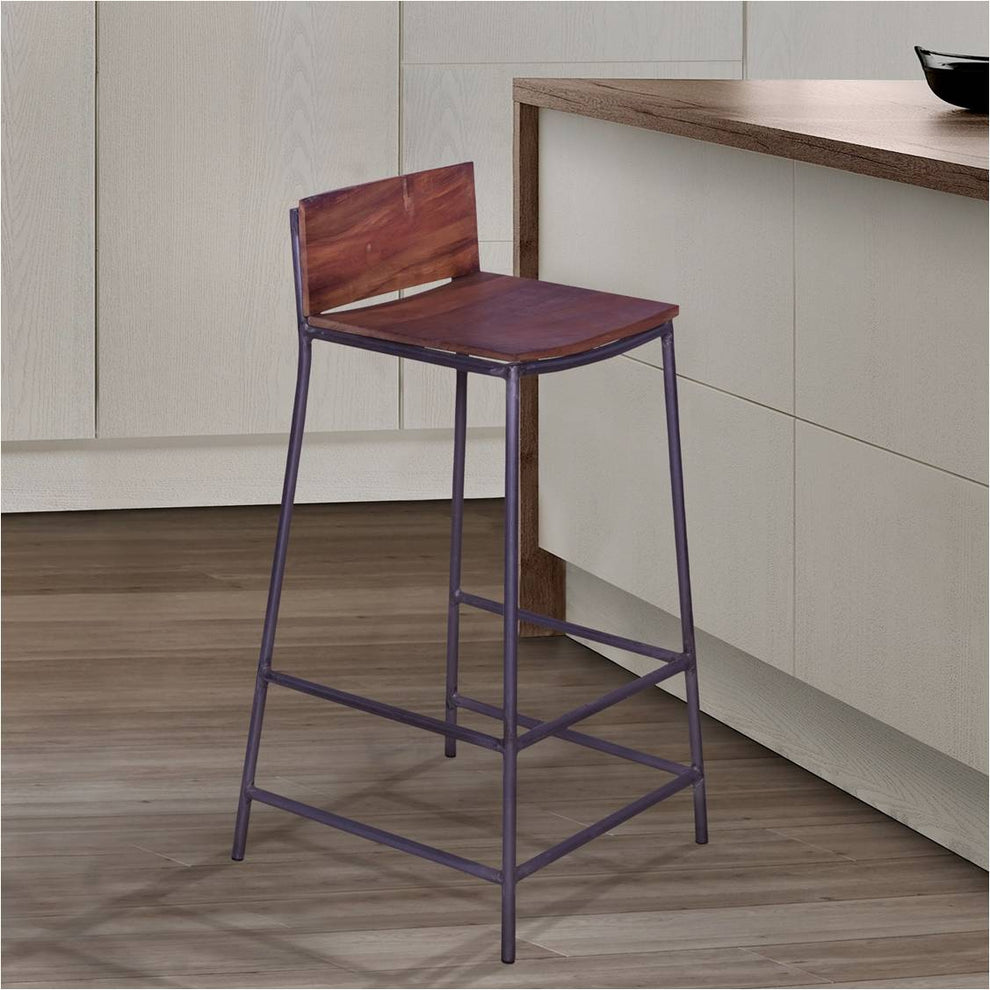 Percy Rustic Bar Stool – Acacia Wood Seat with Iron Legs – Designe Gallerie